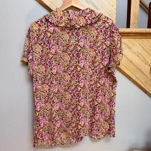 Sag Harbor | Tops | Vtg Sag Harbor Top L Pink Green Floral Ruffle Tie ...